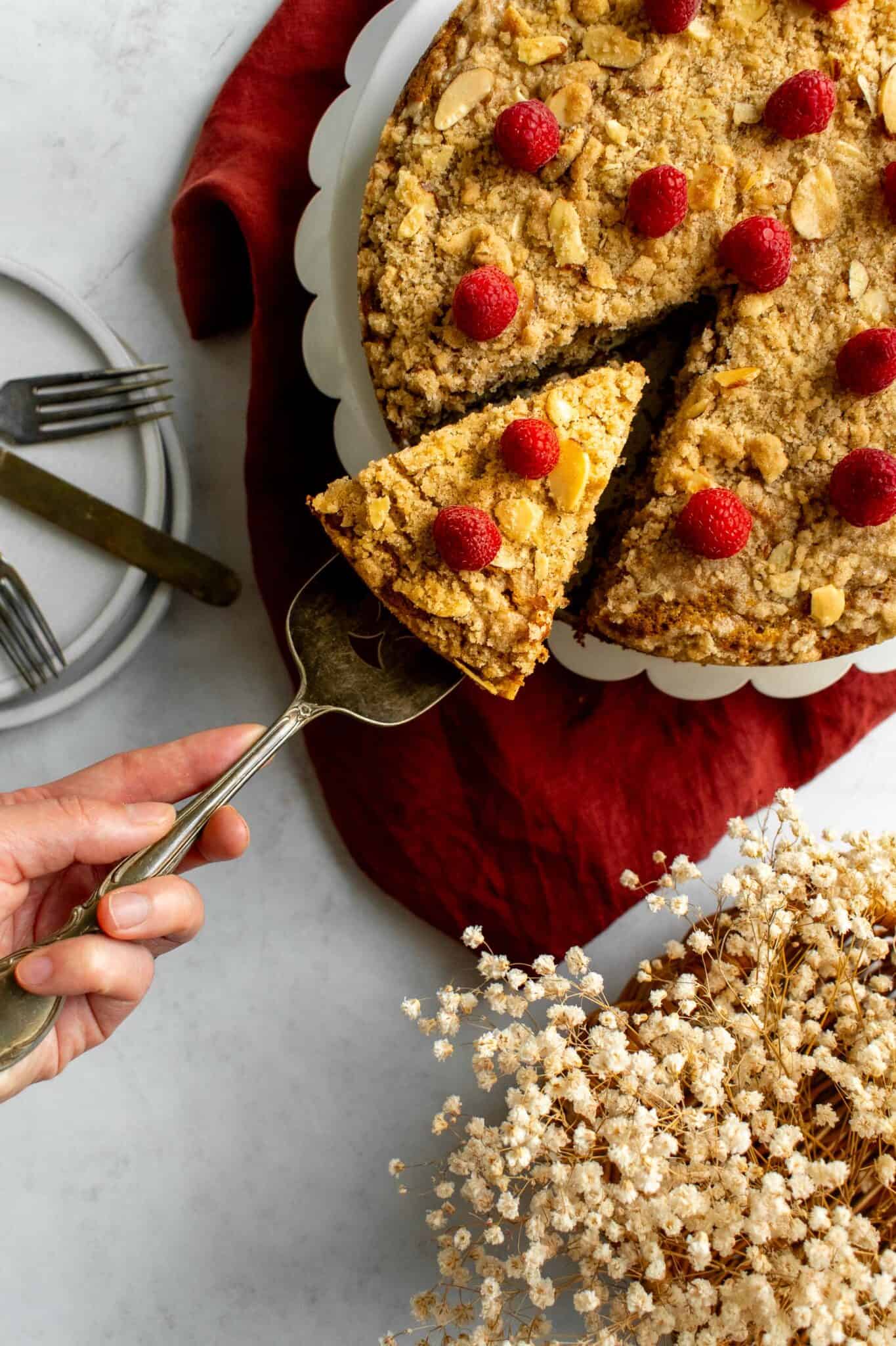 Streusel Almond Raspberry Cake - Humbly Homemade