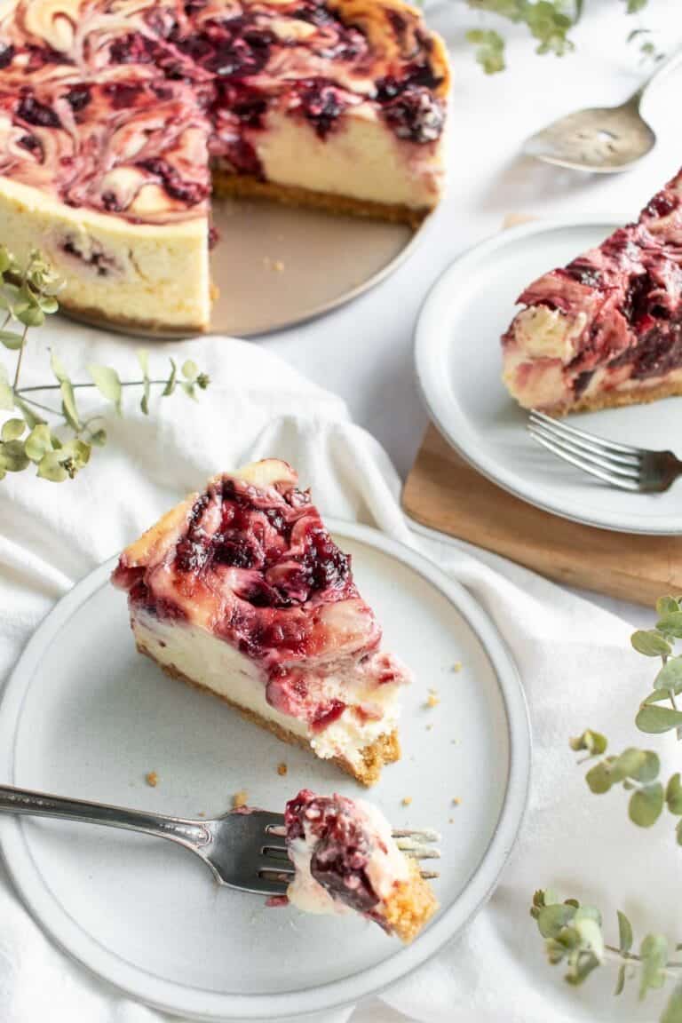 Baked Cherry Cheesecake with a Homemade Cherry Sauce Swirl - Humbly ...