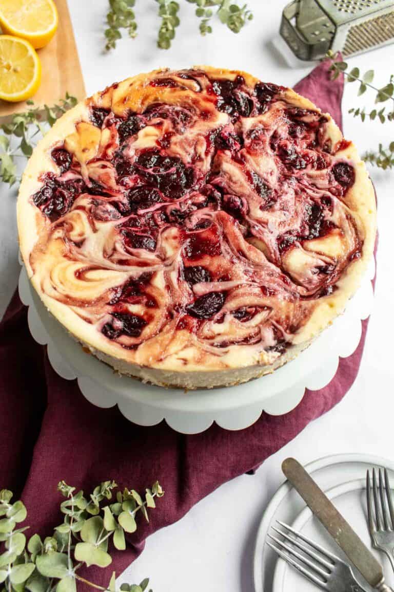 Baked Cherry Cheesecake with a Homemade Cherry Sauce Swirl - Humbly ...