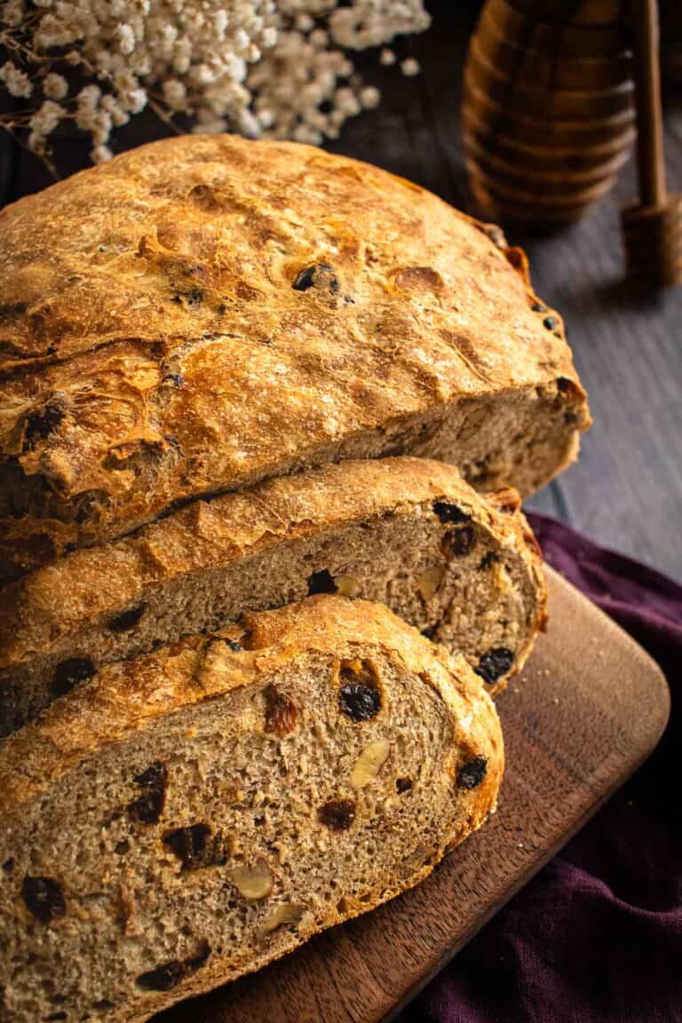 No-Knead Cinnamon Walnut Raisin Bread - Humbly Homemade